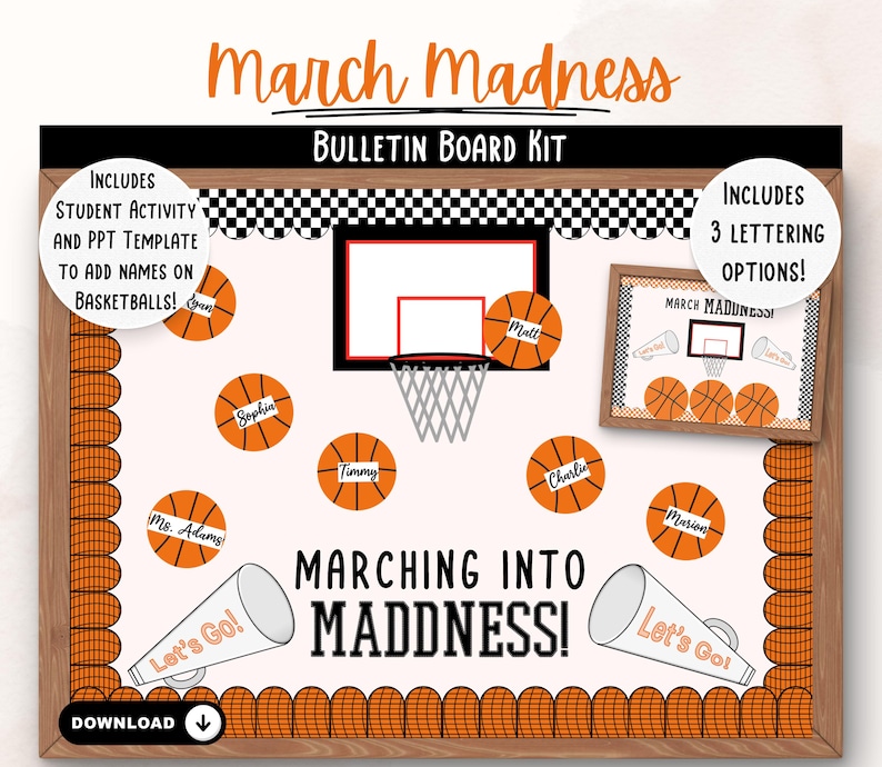 March Let the Madness Begin Bulletin Board Kit, Basketball Door Display ...