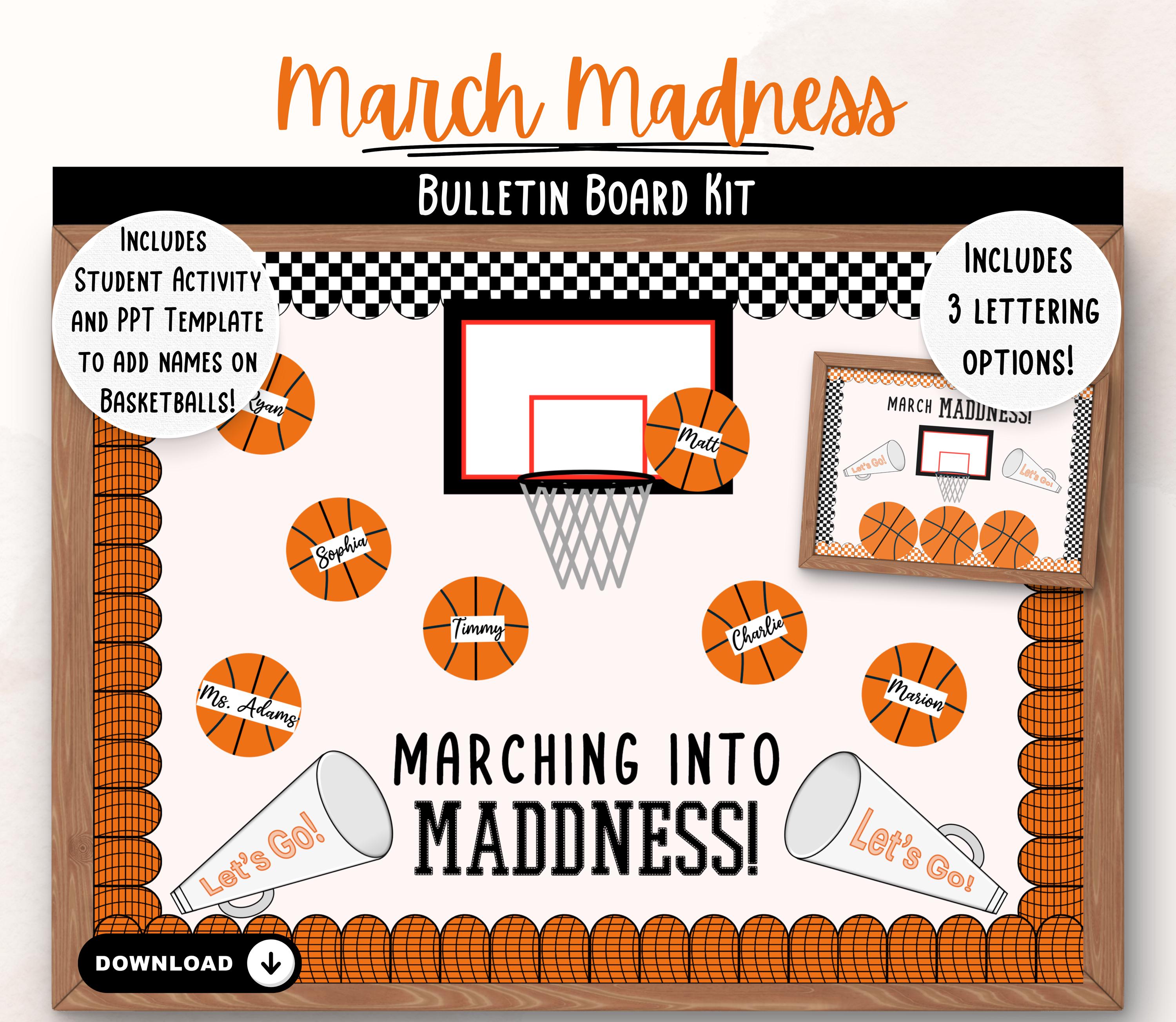 March Let the Madness Begin Bulletin Board Kit, Basketball Door Display ...