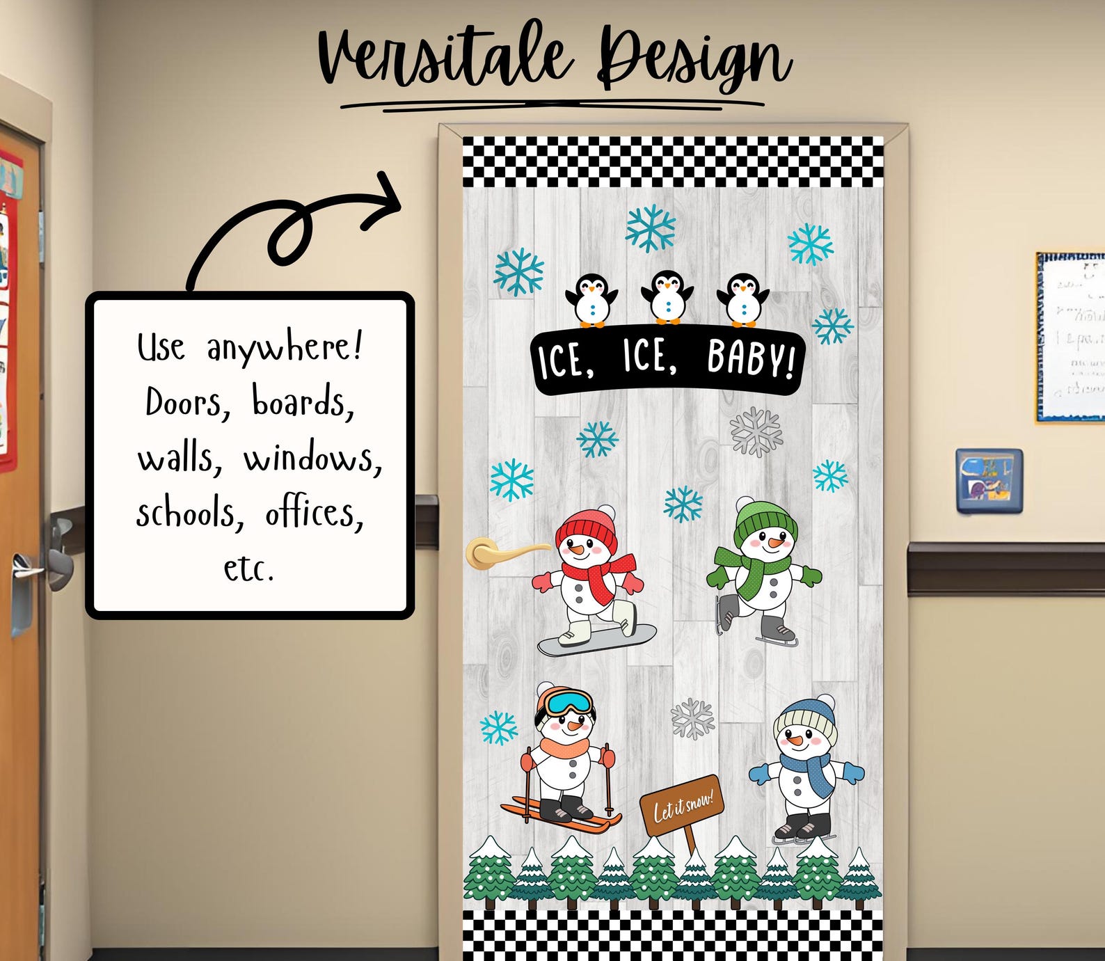 Winter Sports Bulletin Board Kit, New Year Snowman Skiing Snowboarding ...