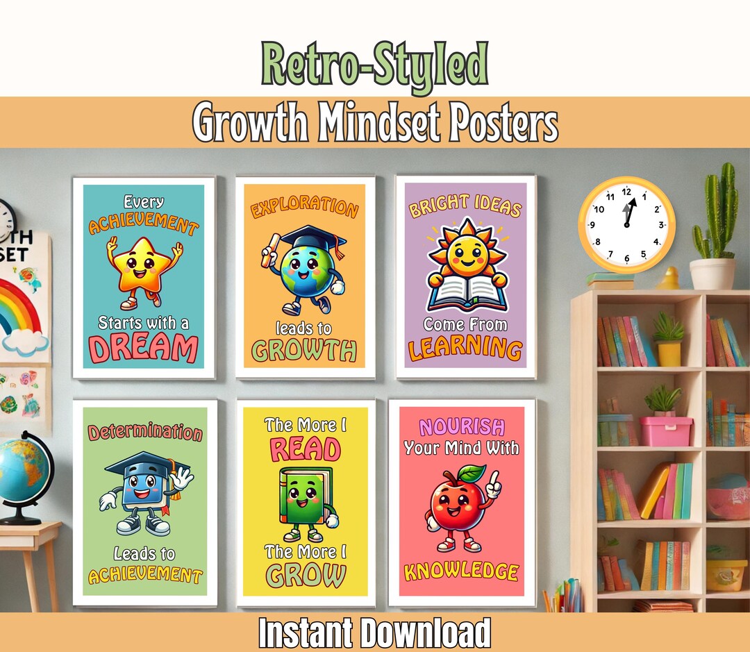 Retro Classroom Printable Growth Mindset Poster Door Sign Decor ...