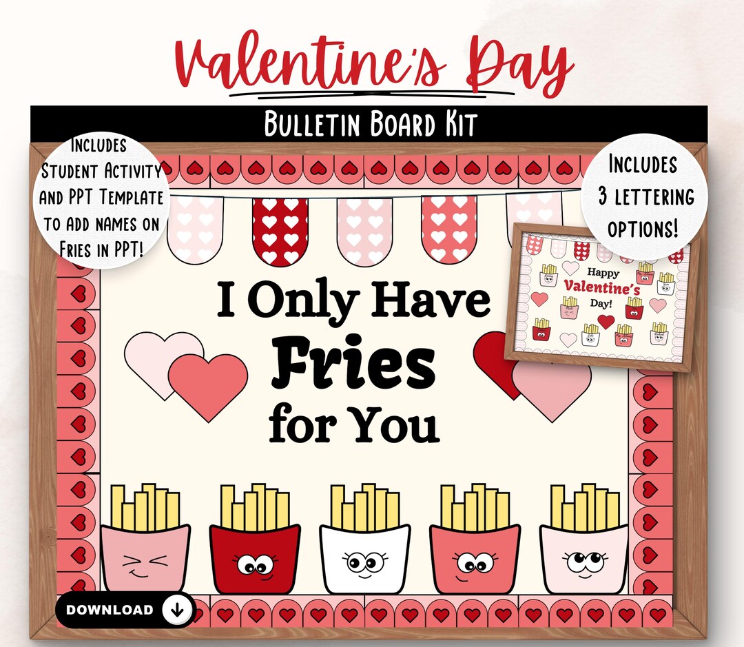 Valentine's Day Bulletin Board Kit, February Fries Heart Love Display ...
