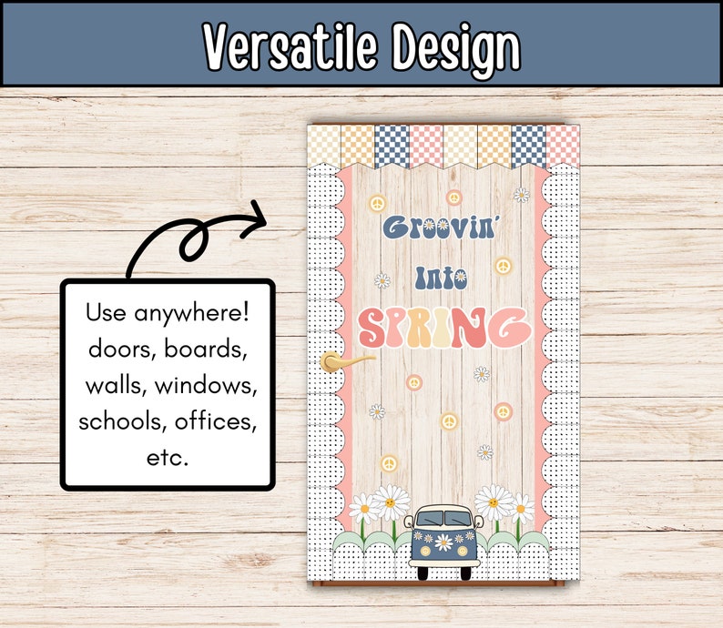Retro Spring Bulletin Board Kit Groovy Classroom Library Door Display ...