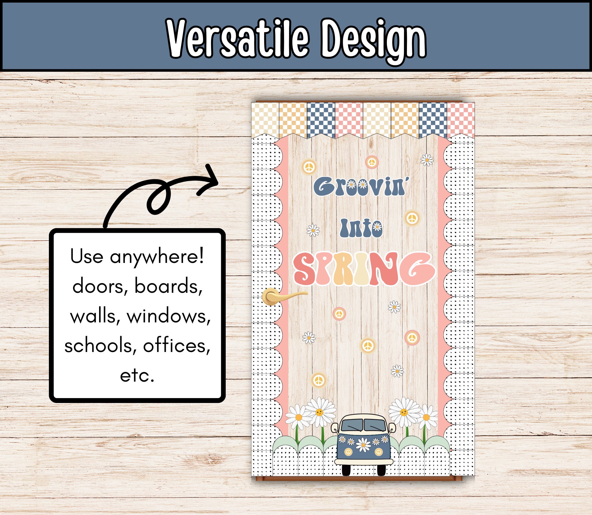 Retro Spring Bulletin Board Kit Groovy Classroom Library Door Display ...