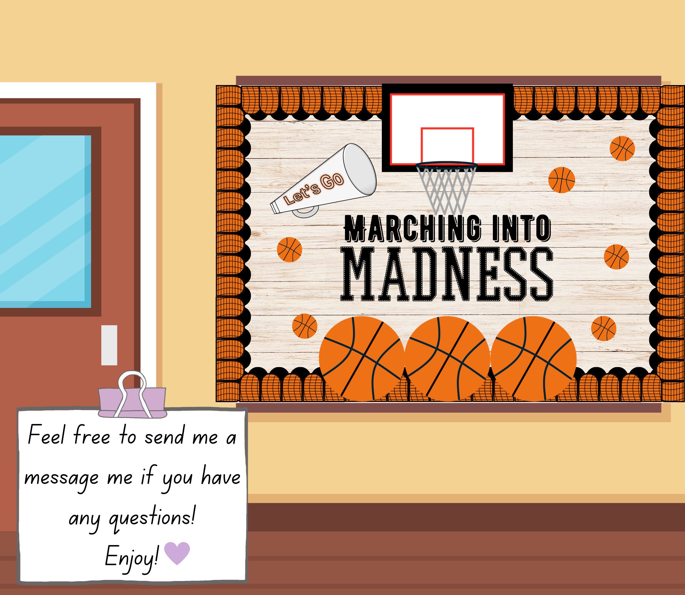 March Let the Madness Begin Bulletin Board Kit Basketball March Door ...