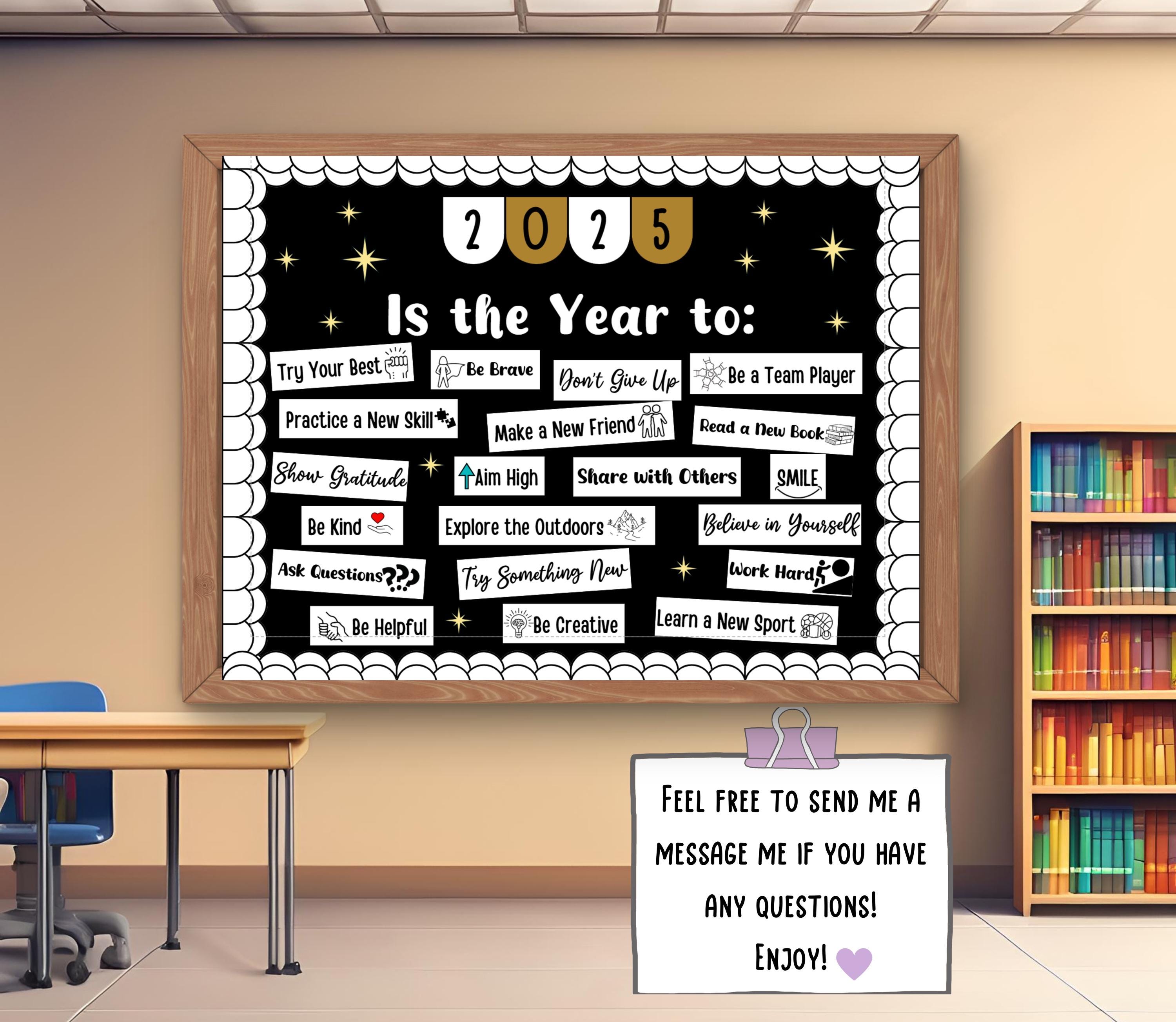 New Year 2025 Bulletin Board Kit, Motivational Inspirational January ...