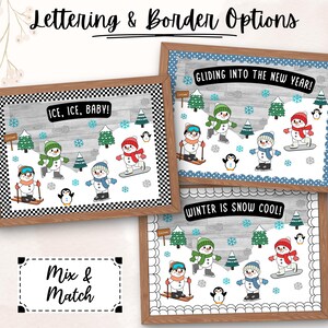 Winter Sports Bulletin Board Kit, New Year Snowman Skiing Snowboarding ...
