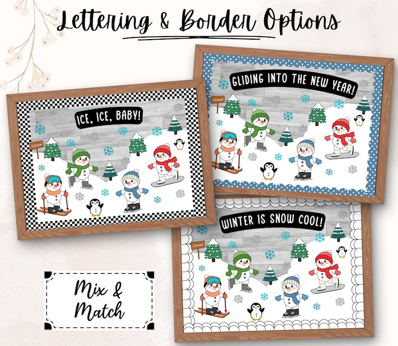 Winter Sports Bulletin Board Kit, New Year Snowman Skiing Snowboarding ...