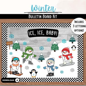 Winter Sports Bulletin Board Kit, New Year Snowman Skiing Snowboarding ...
