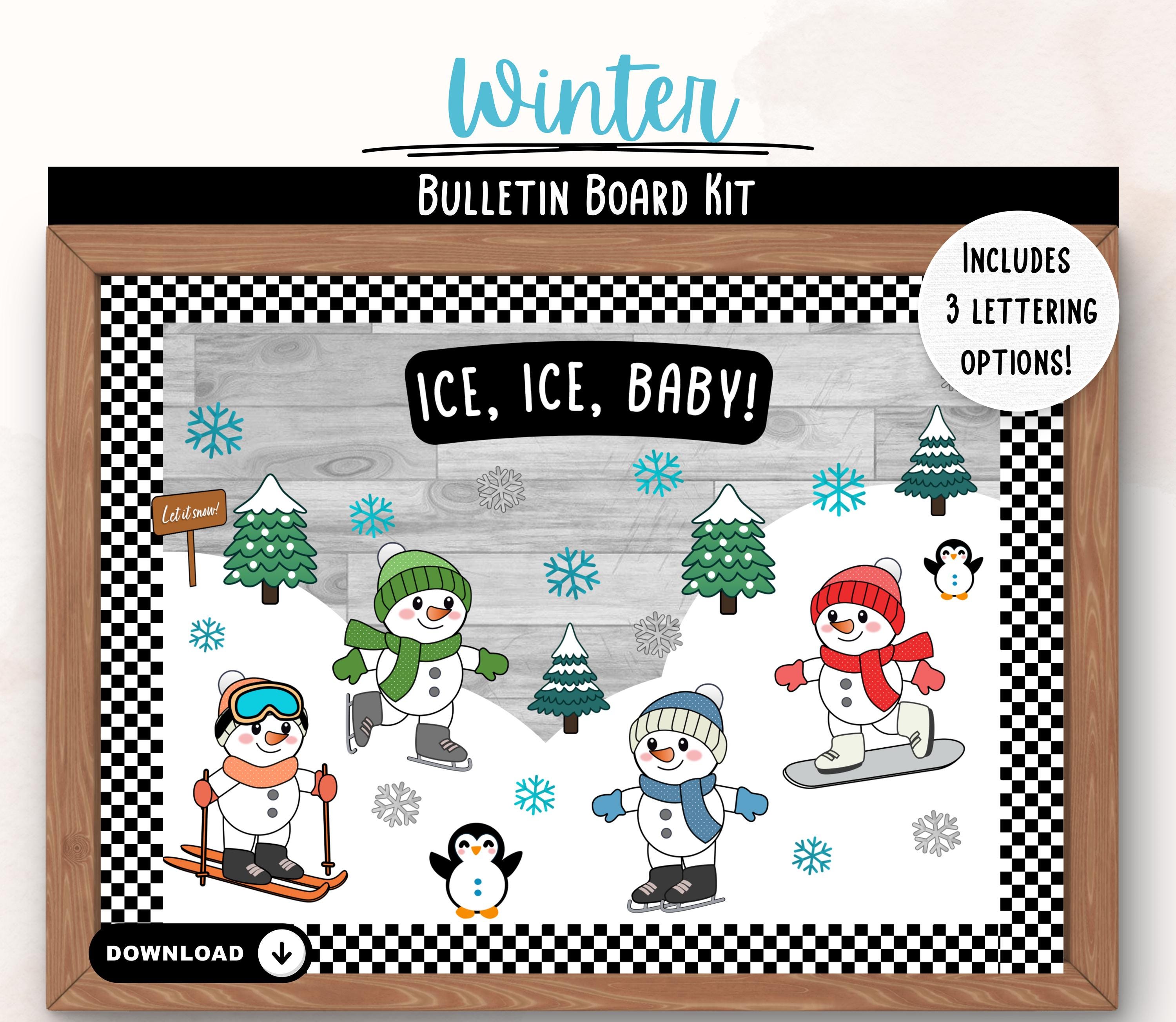 Winter Sports Bulletin Board Kit, New Year Snowman Skiing Snowboarding ...