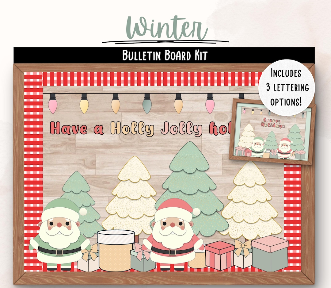 Groovy Retro Winter December Christmas Bulletin Board Kit, Pastel ...