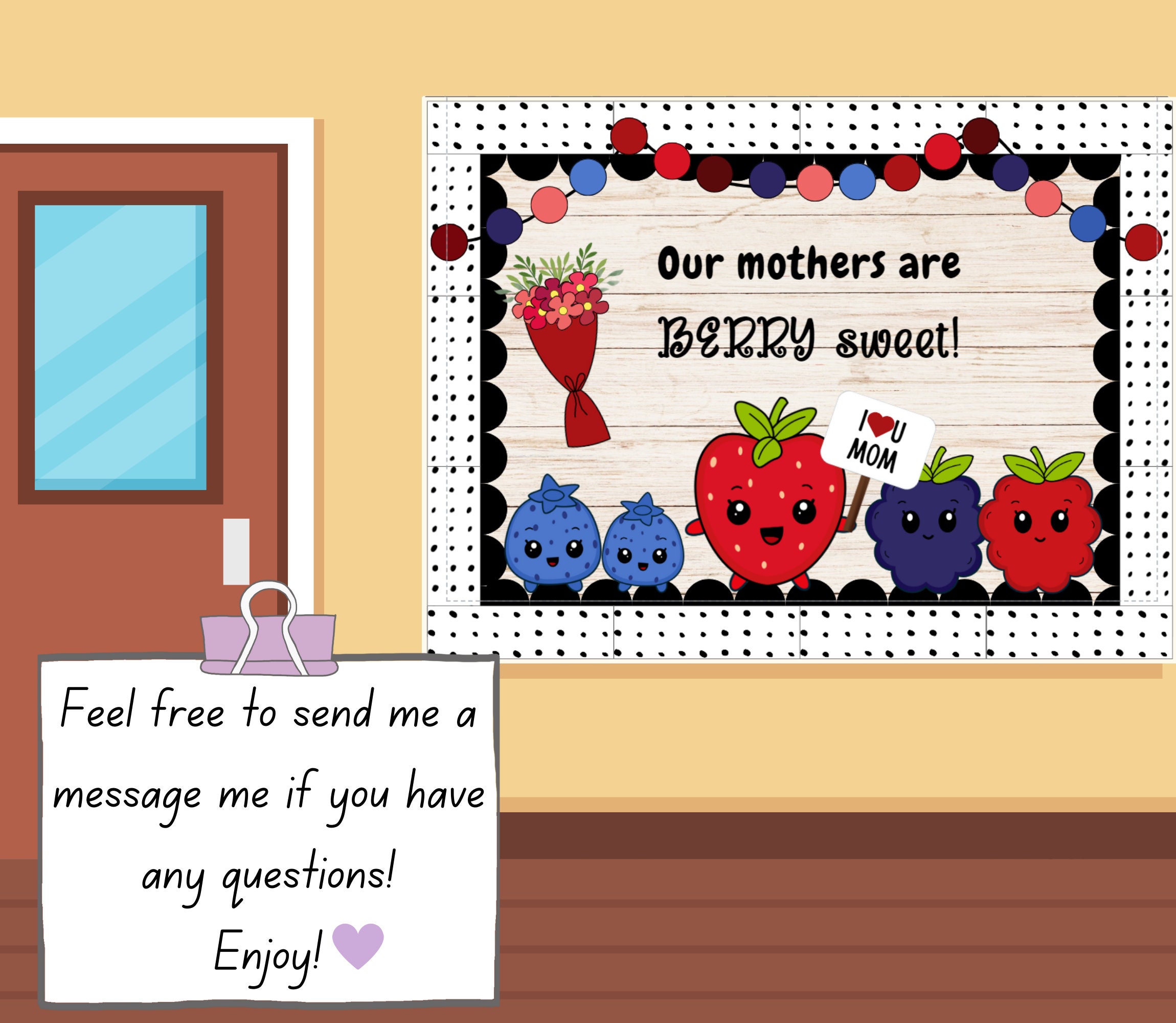 Happy Mother's Day May Bulletin Board Kit Mummy Fruit Bulletin Board ...