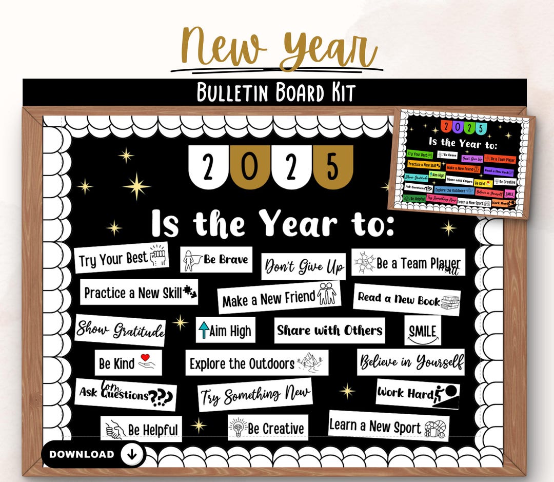 New Year 2025 Bulletin Board Kit, Motivational Inspirational January ...