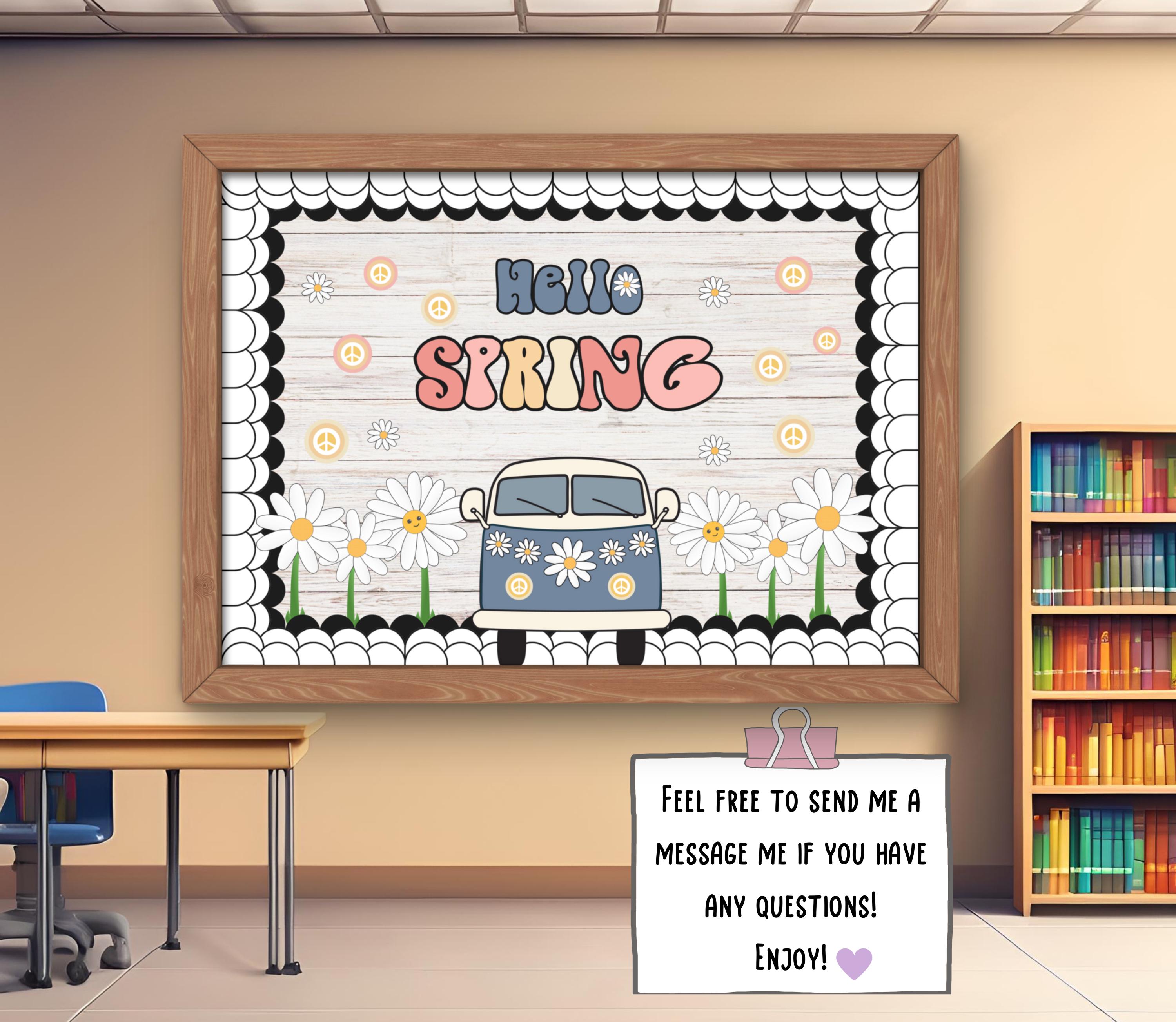 Retro Spring Bulletin Board Kit Groovy Classroom Library Door Display ...