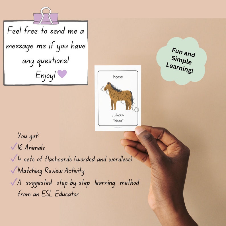 Arabic Farm Animal Flashcards English Bilingual Language Homeschooling ...