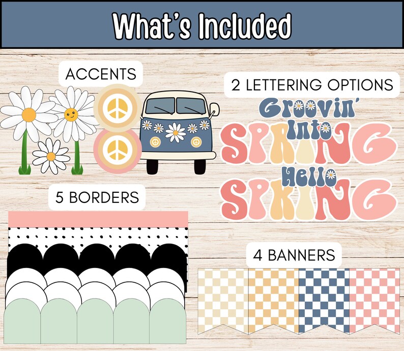 Retro Spring Bulletin Board Kit Groovy Classroom Library Door Display ...