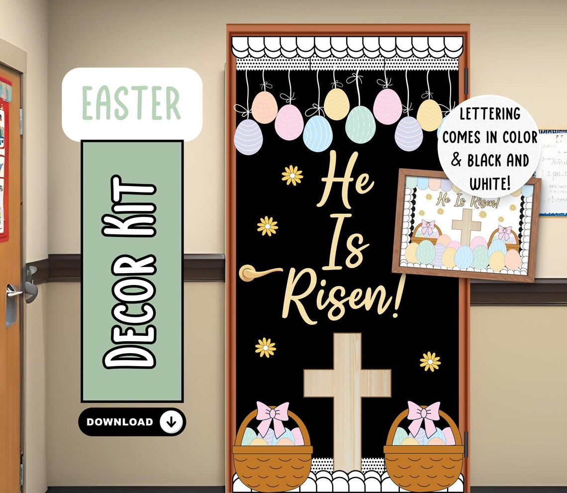 He is Risen Easter Bulletin Board Kit April March Printable Religious ...