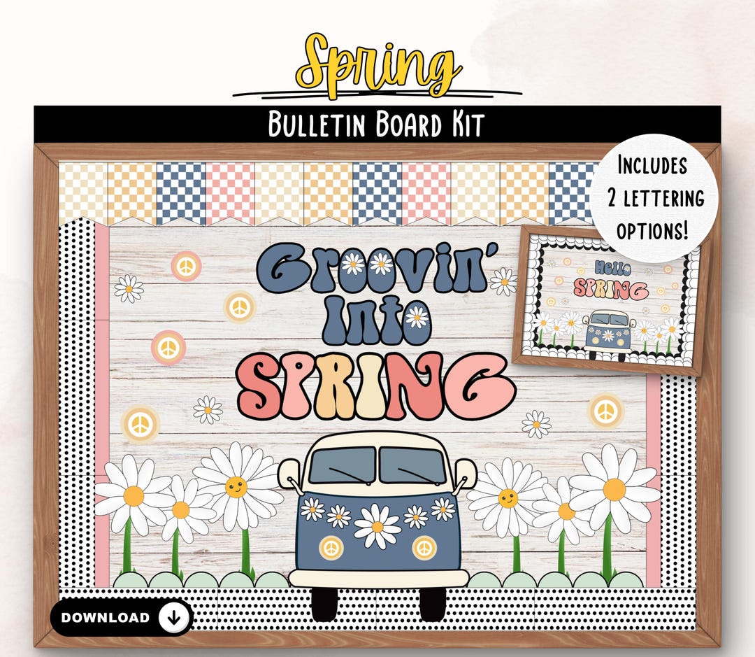 Retro Spring Bulletin Board Kit Groovy Classroom Library Door Display ...