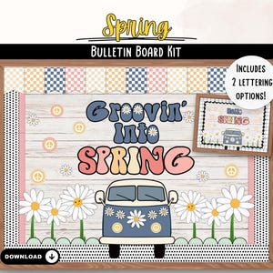 Retro Spring Bulletin Board Kit Groovy Classroom Library Door Display ...