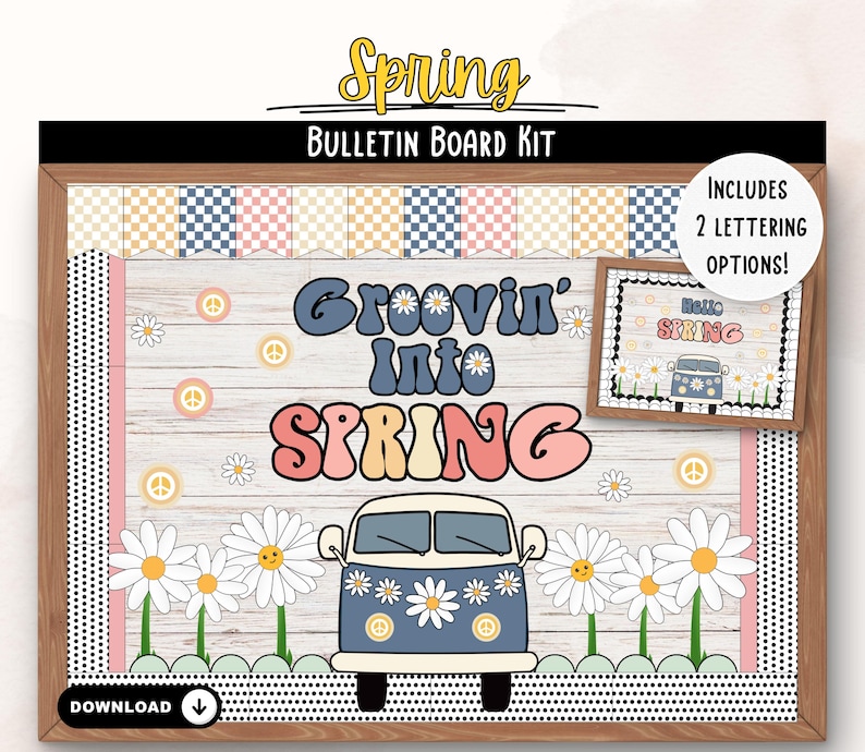 Retro Spring Bulletin Board Kit Groovy Classroom Library Door Display ...