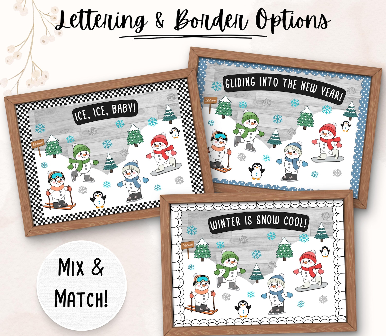 Winter Sports Bulletin Board Kit, New Year Snowman Skiing Snowboarding ...