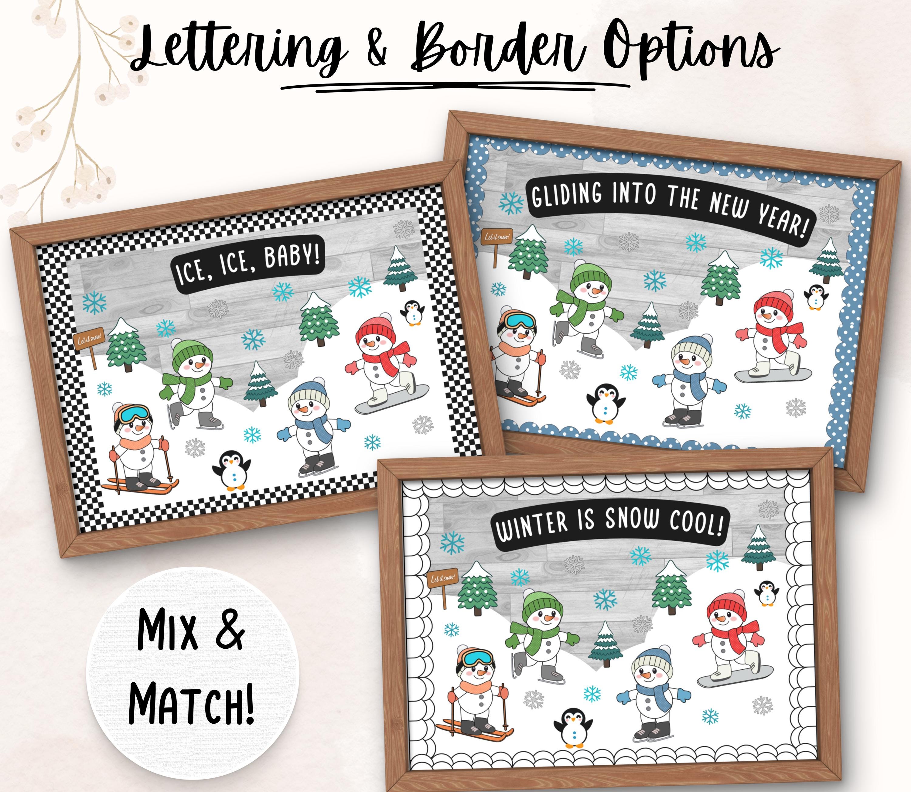 Winter Sports Bulletin Board Kit, New Year Snowman Skiing Snowboarding ...