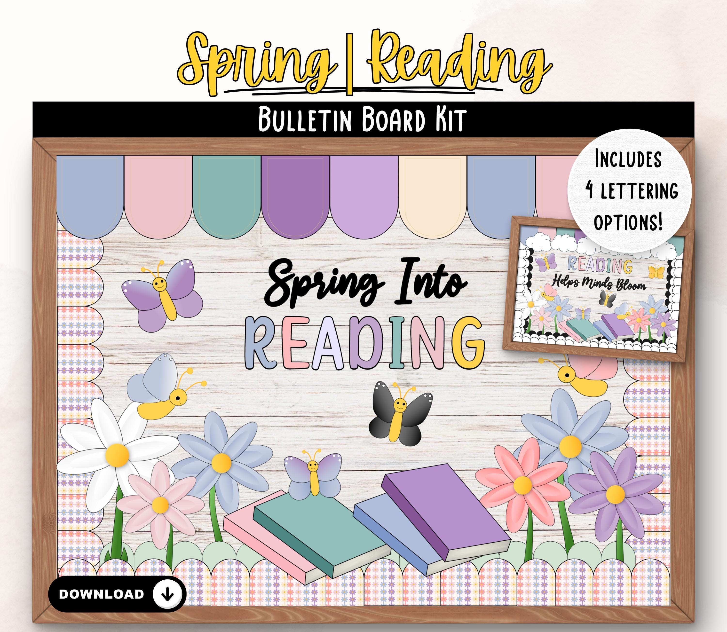 Spring Into Reading Bulletin Board Kit, Classroom Library Door Decor ...