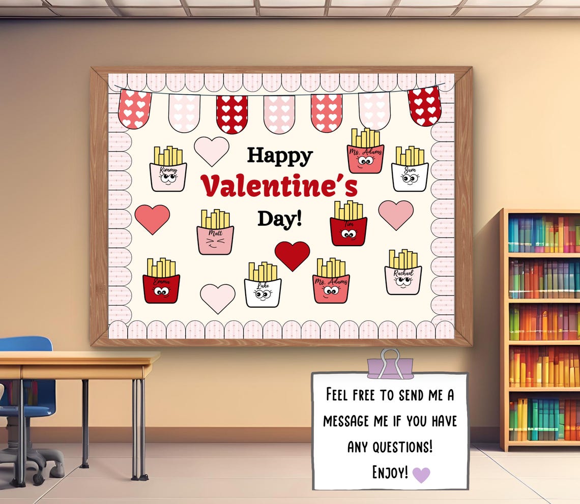 Valentine's Day Bulletin Board Kit, February Fries Heart Love Display ...