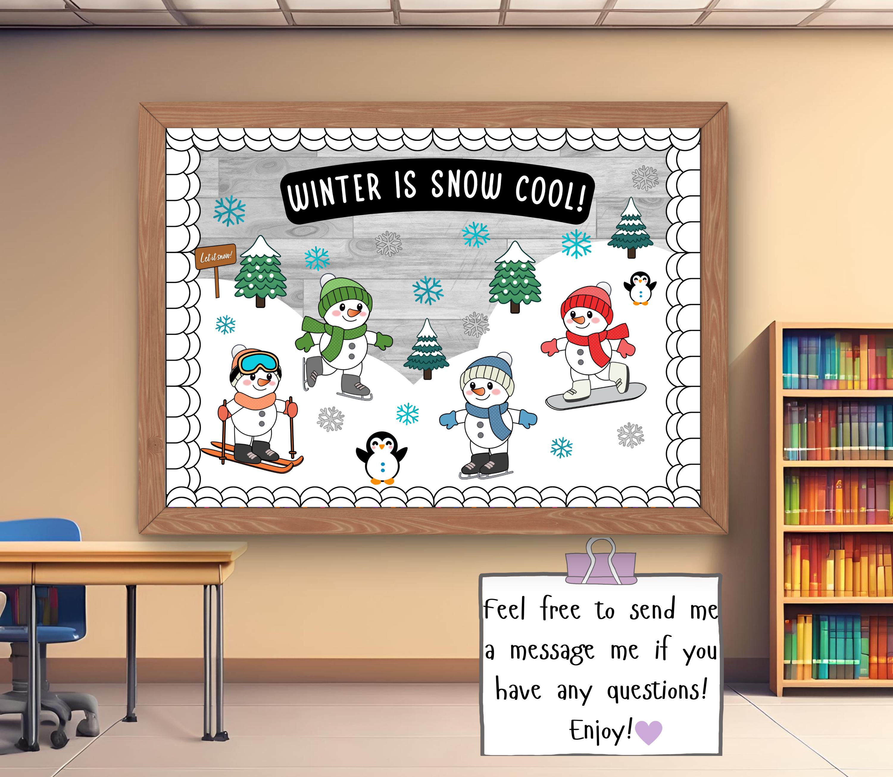 Winter Sports Bulletin Board Kit, New Year Snowman Skiing Snowboarding ...