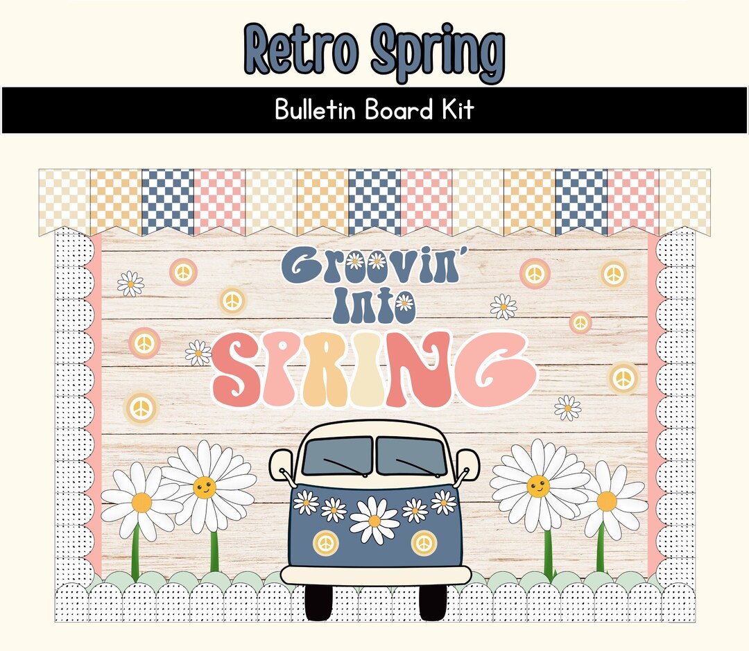 Retro Spring Bulletin Board Kit Groovy Classroom Library Door Display ...