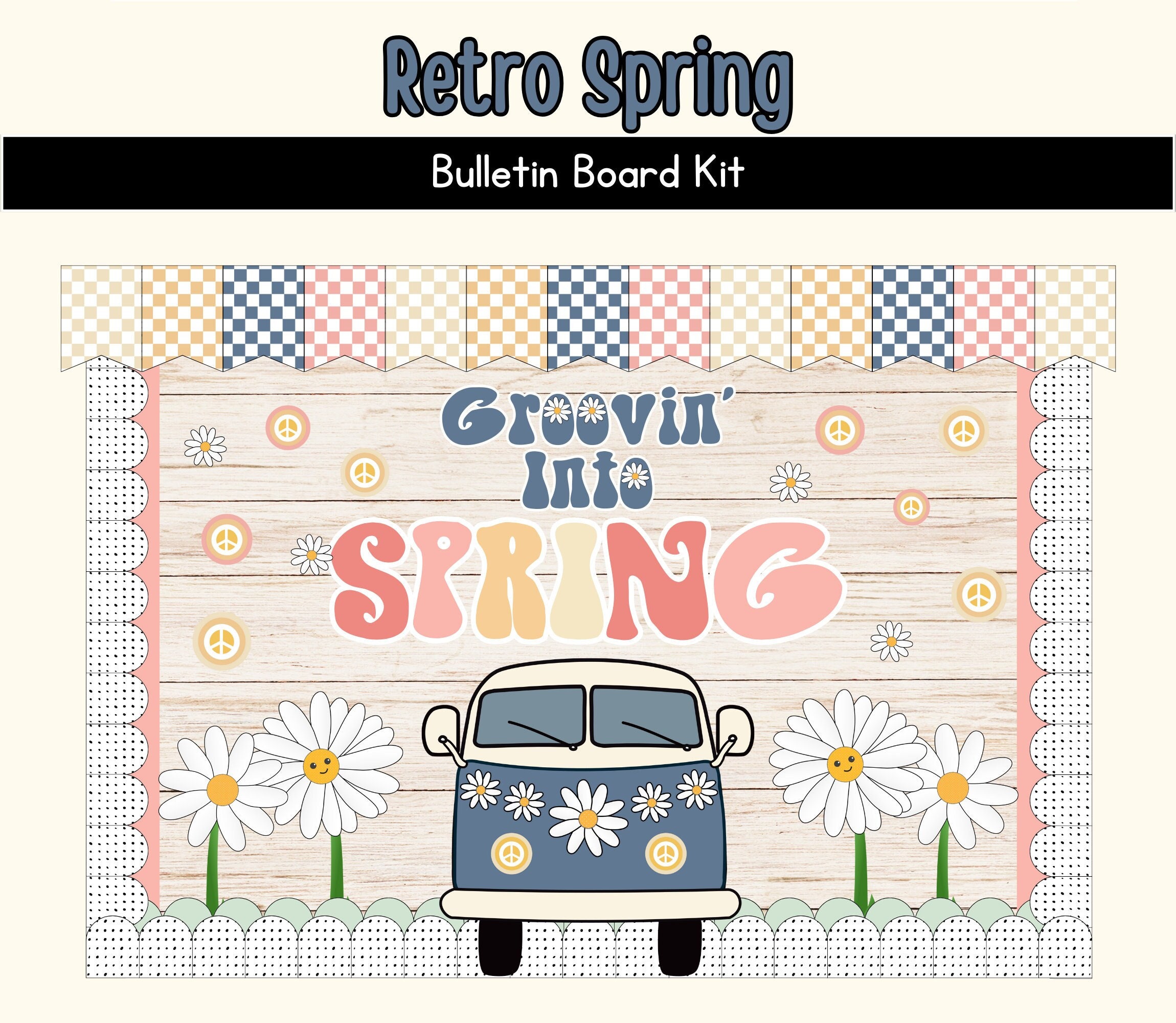 Retro Spring Bulletin Board Kit Groovy Classroom Library Door Display ...