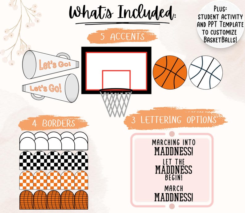 March Let the Madness Begin Bulletin Board Kit, Basketball Door Display ...