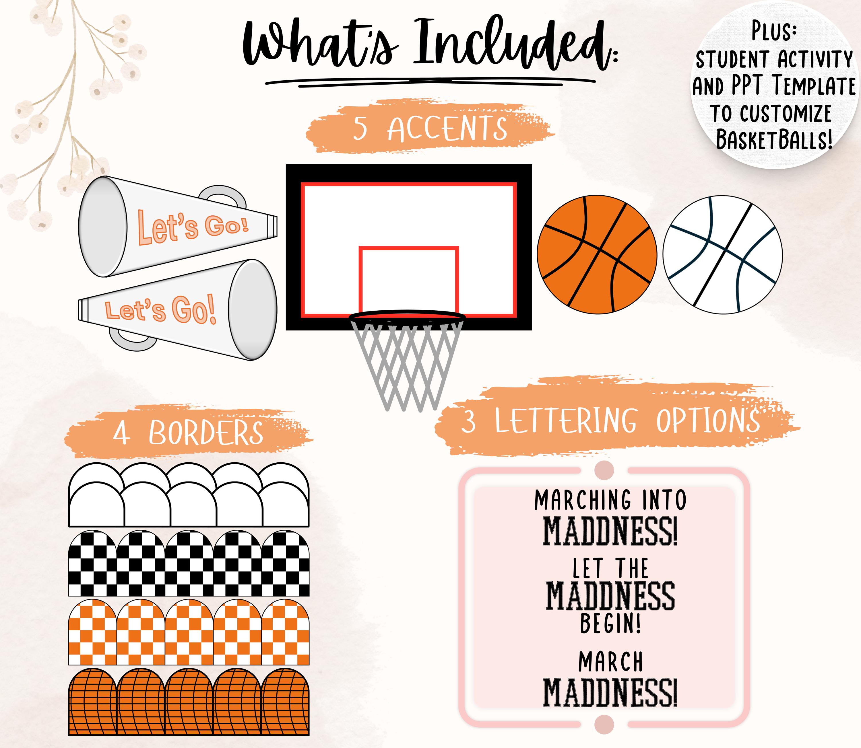 March Let the Madness Begin Bulletin Board Kit, Basketball Door Display ...