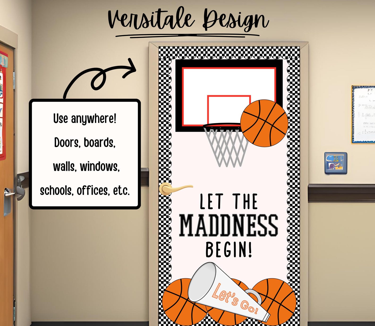 March Let the Madness Begin Bulletin Board Kit, Basketball Door Display ...