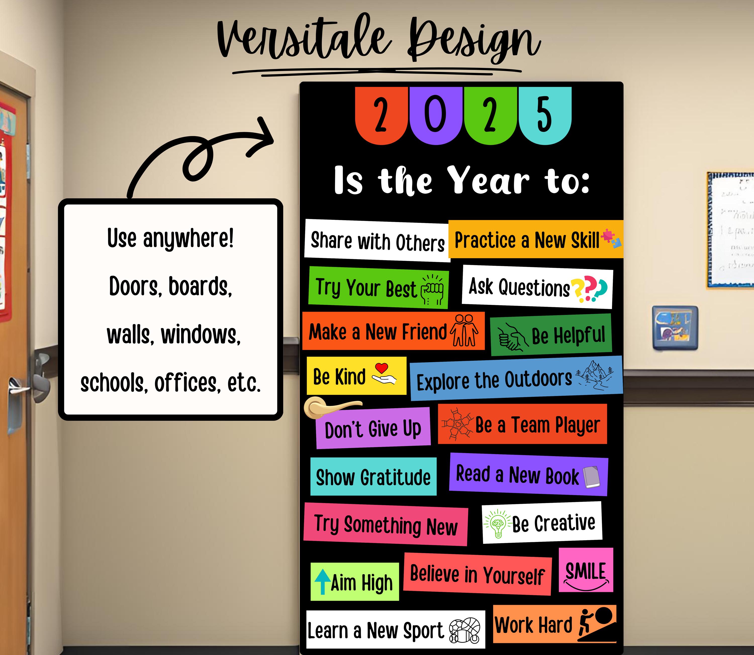 New Year 2025 Bulletin Board Kit, Motivational Inspirational January ...