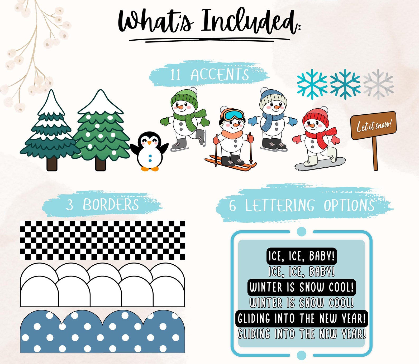 Winter Sports Bulletin Board Kit, New Year Snowman Skiing Snowboarding ...