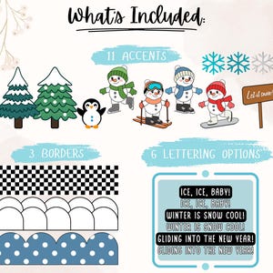 Winter Sports Bulletin Board Kit, New Year Snowman Skiing Snowboarding ...
