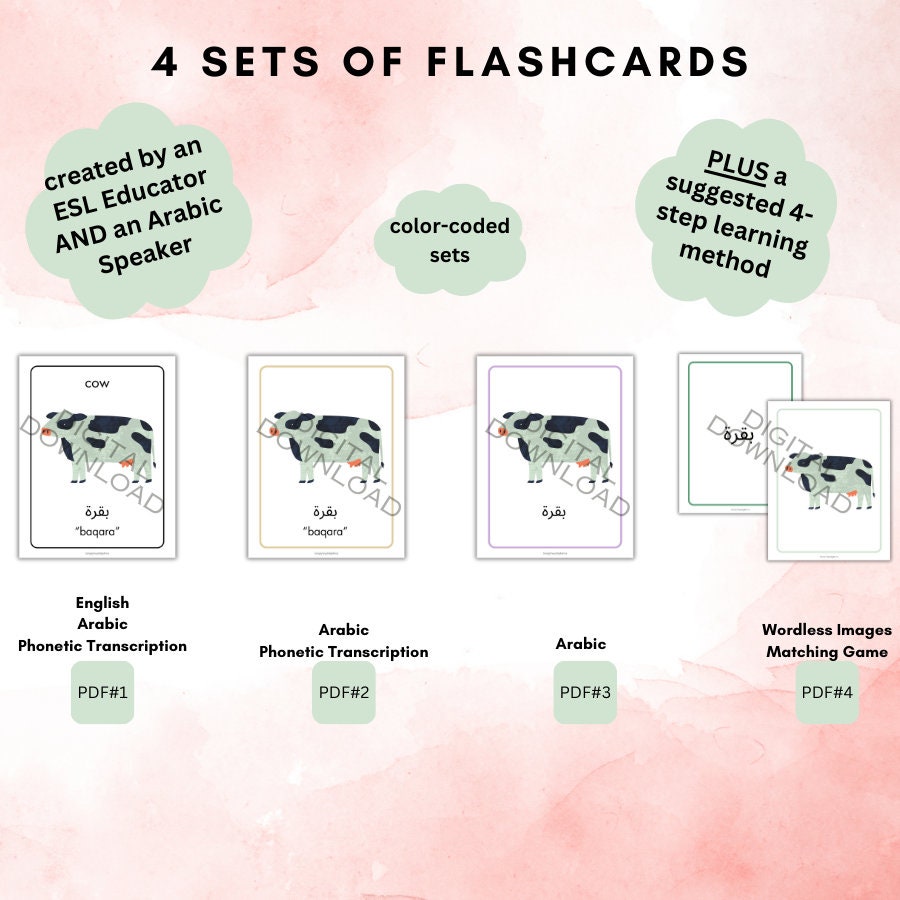 Arabic Farm Animal Flashcards English Bilingual Language Homeschooling ...