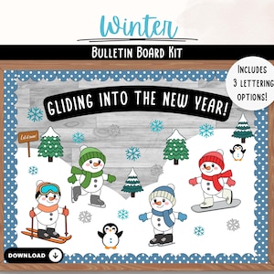 Winter Sports Bulletin Board Kit, New Year Snowman Skiing Snowboarding ...