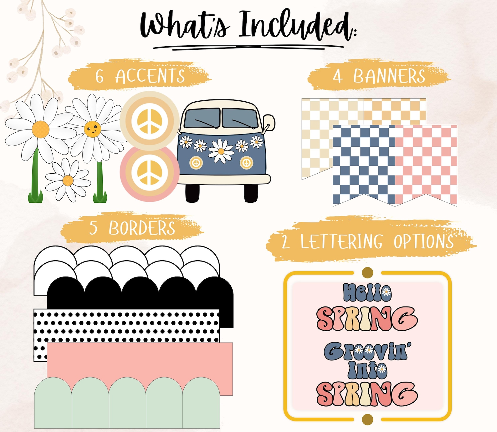 Retro Spring Bulletin Board Kit Groovy Classroom Library Door Display ...