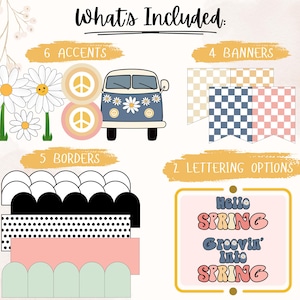 Retro Spring Bulletin Board Kit Groovy Classroom Library Door Display ...