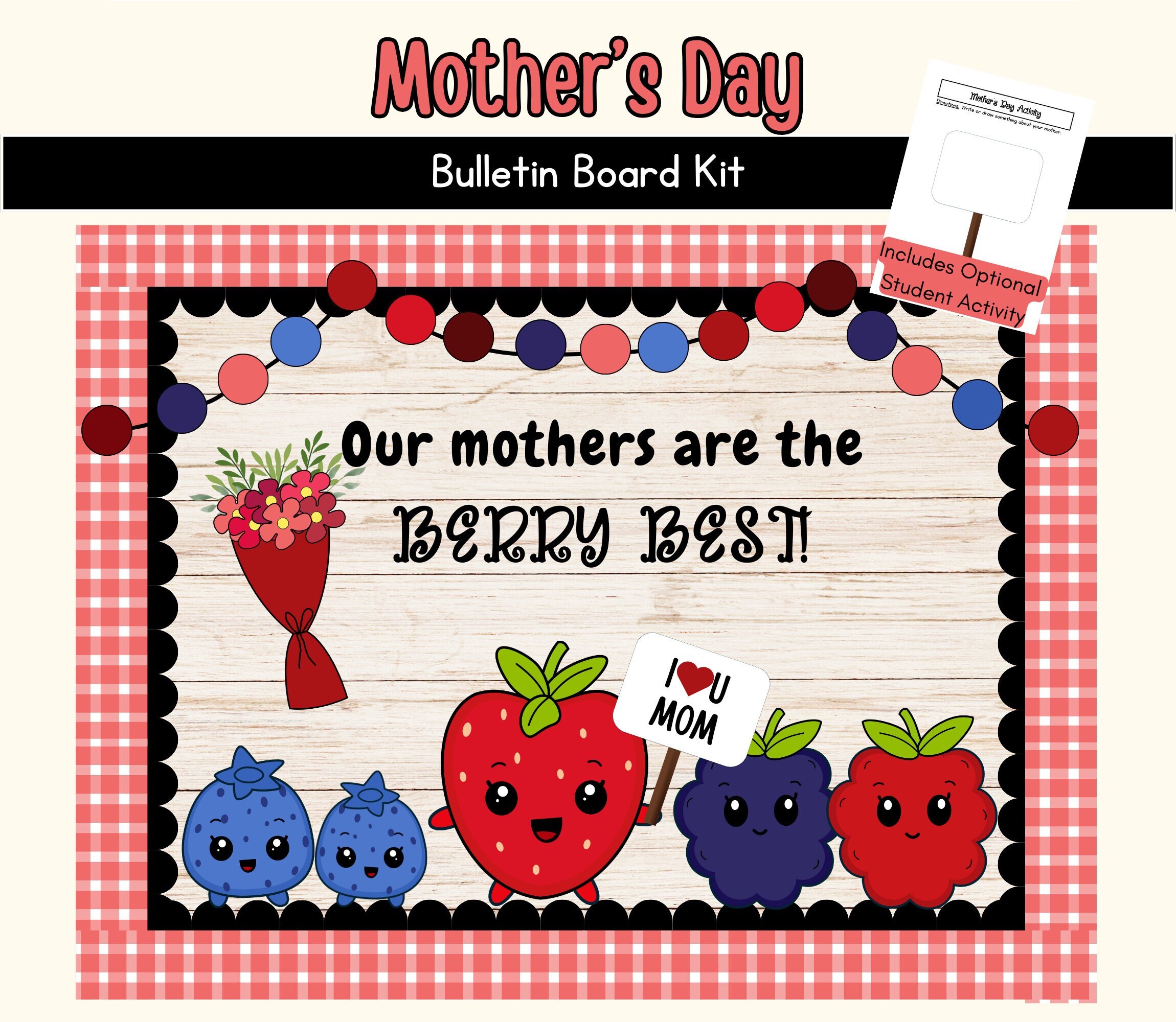 Happy Mother's Day May Bulletin Board Kit Mummy Fruit Bulletin Board ...