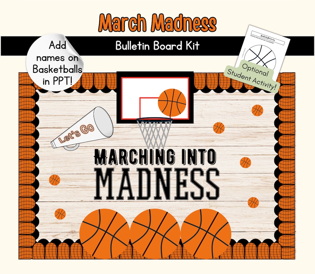 March Let the Madness Begin Bulletin Board Kit Basketball March Door ...