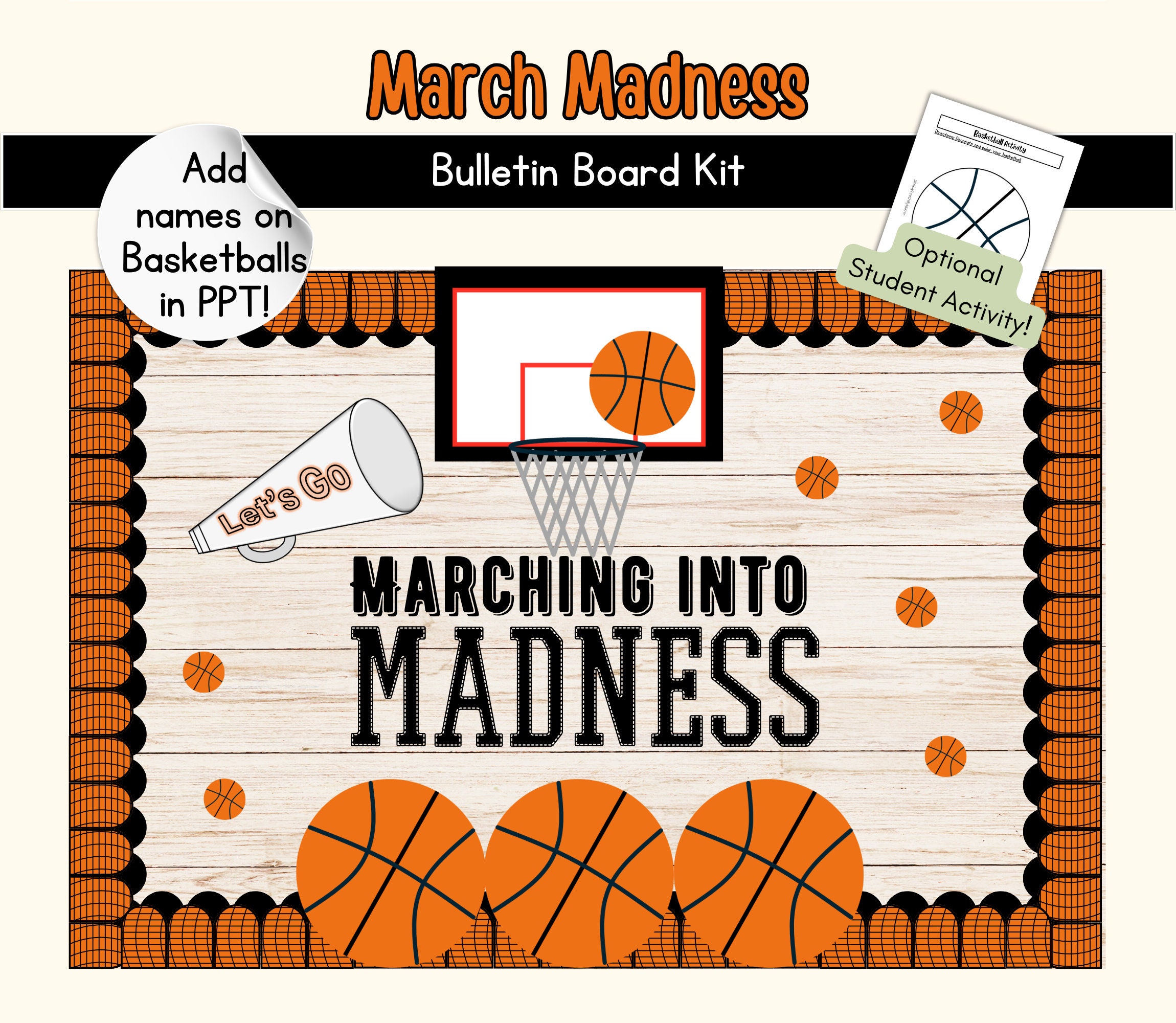 March Let the Madness Begin Bulletin Board Kit Basketball March Door ...