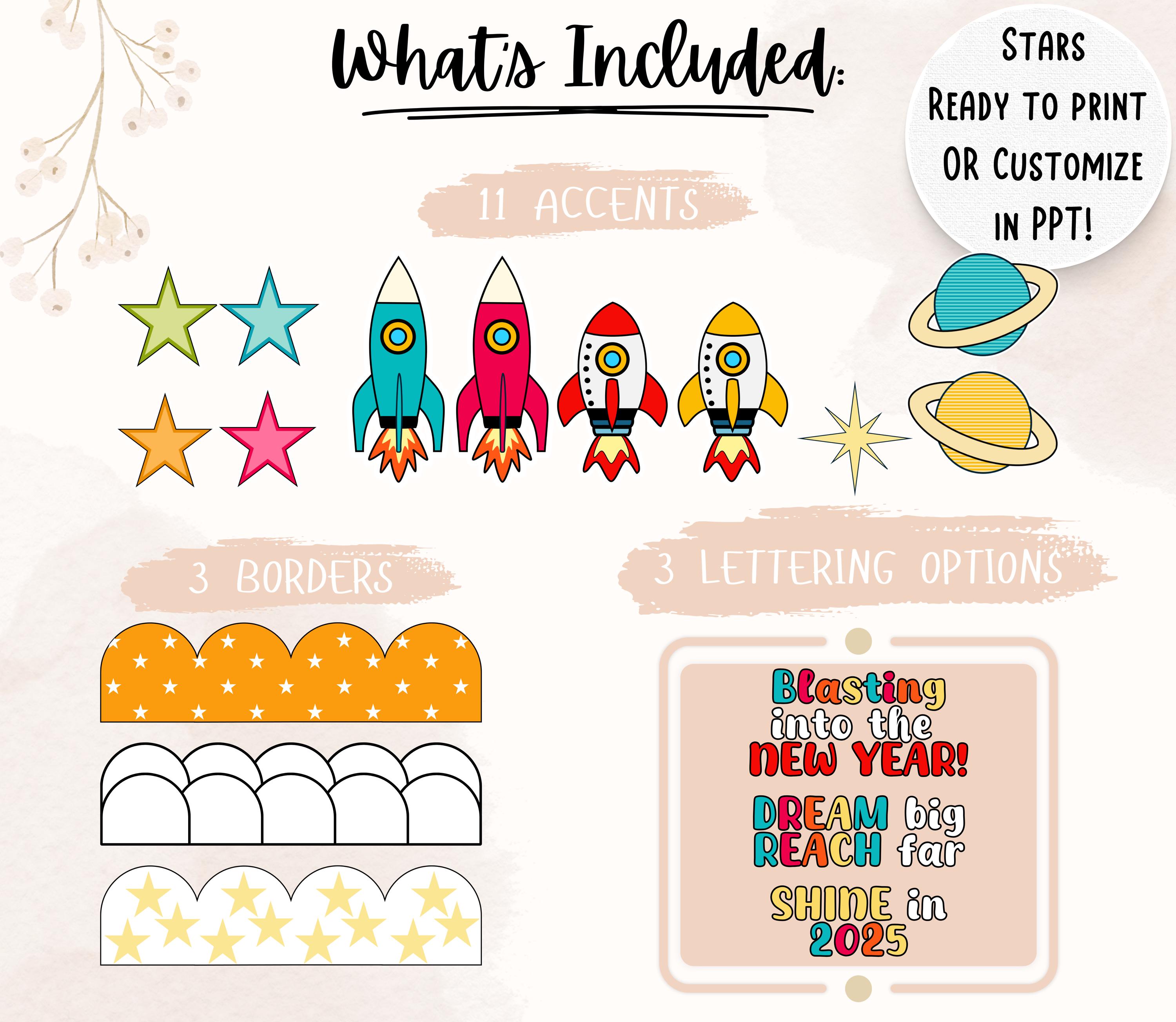 New Year 2025 Bulletin Board Kit, Motivational Inspirational January ...