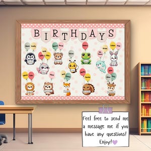 Animal Birthday Bulletin Board Kit Display, Interactive School ...