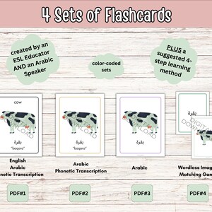 Arabic Farm Animal Flashcards English Bilingual Language Homeschooling ...