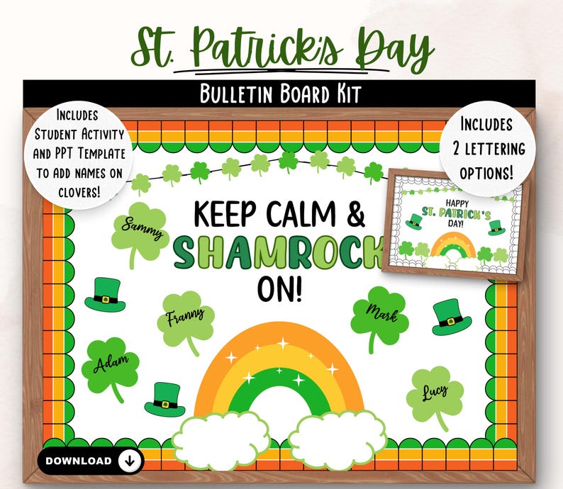 Saint Patrick's Day Bulletin Board Kit, Printable Classroom Door Decor ...