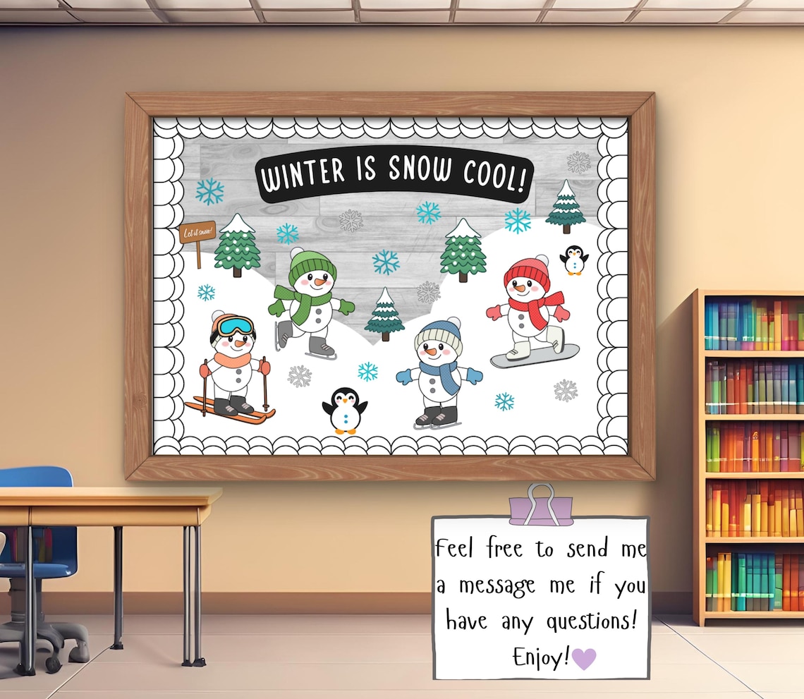 Winter Sports Bulletin Board Kit, New Year Snowman Skiing Snowboarding ...