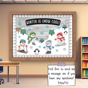Winter Sports Bulletin Board Kit, New Year Snowman Skiing Snowboarding ...