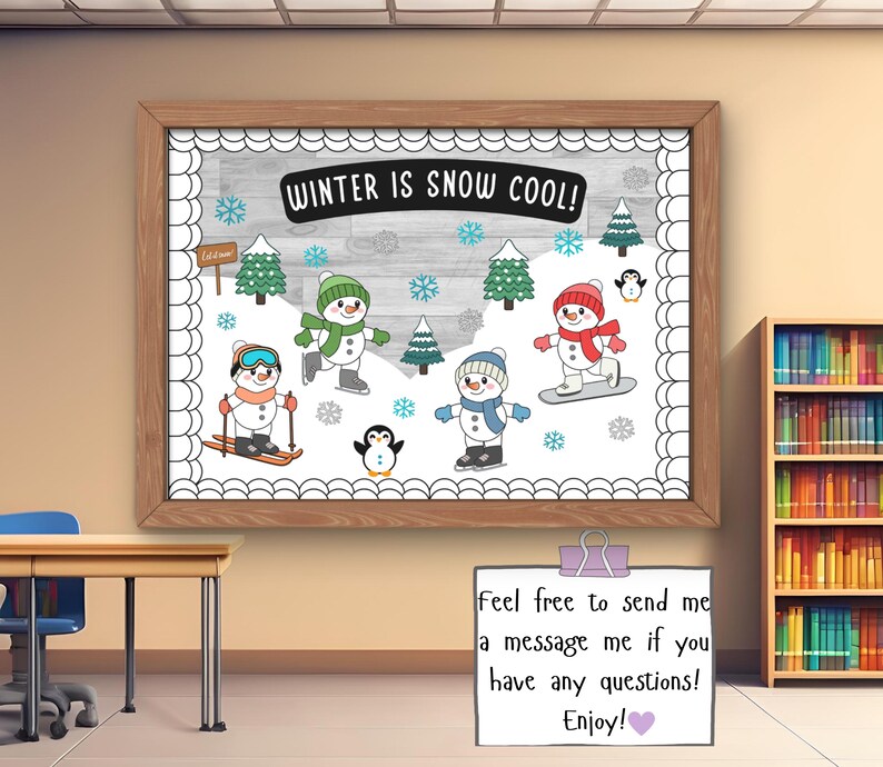 Winter Sports Bulletin Board Kit, New Year Snowman Skiing Snowboarding ...